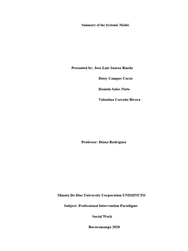 The Systemic Model Summary | PDF | Systems Theory | Social Work