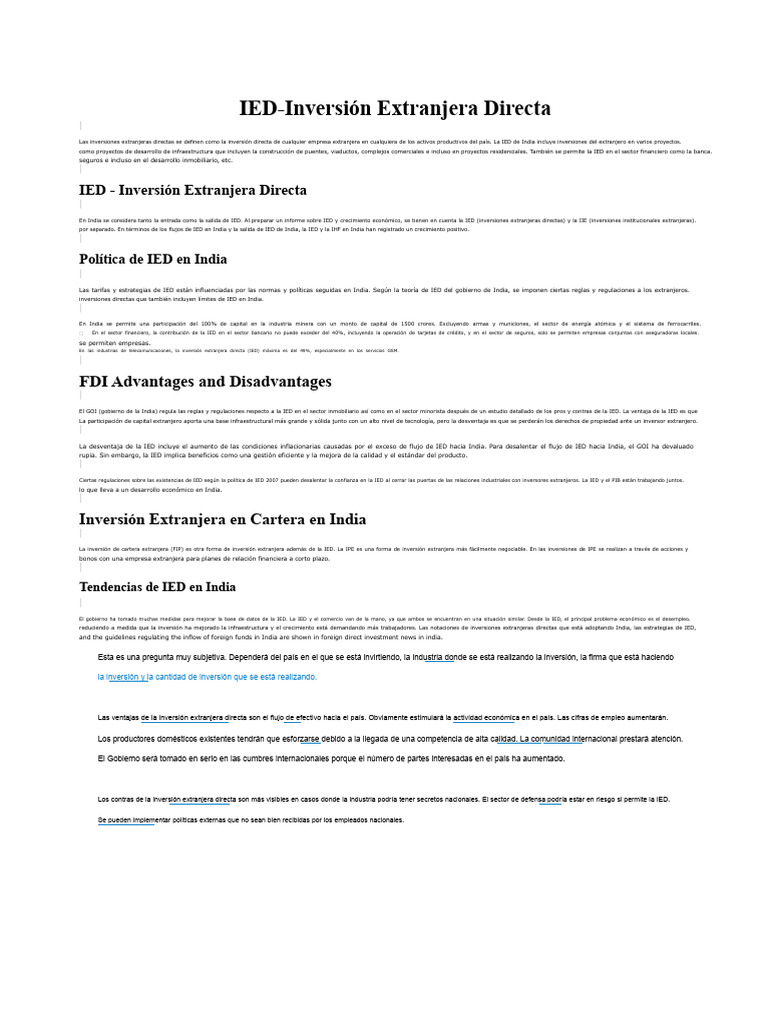 IED - Inversión Extranjera Directa | PDF | La inversión extranjera ...