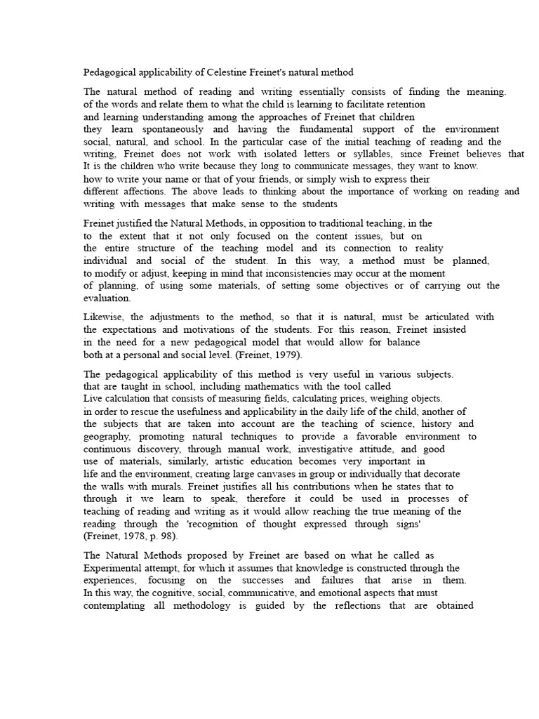 Freinet's Natural Method in Education | PDF | Experience | Learning