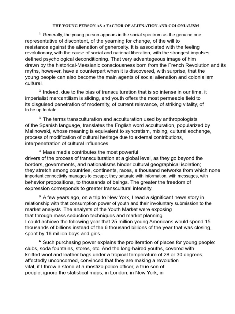 The Young Person As A Factor of Alienation and Colonialism | PDF ...