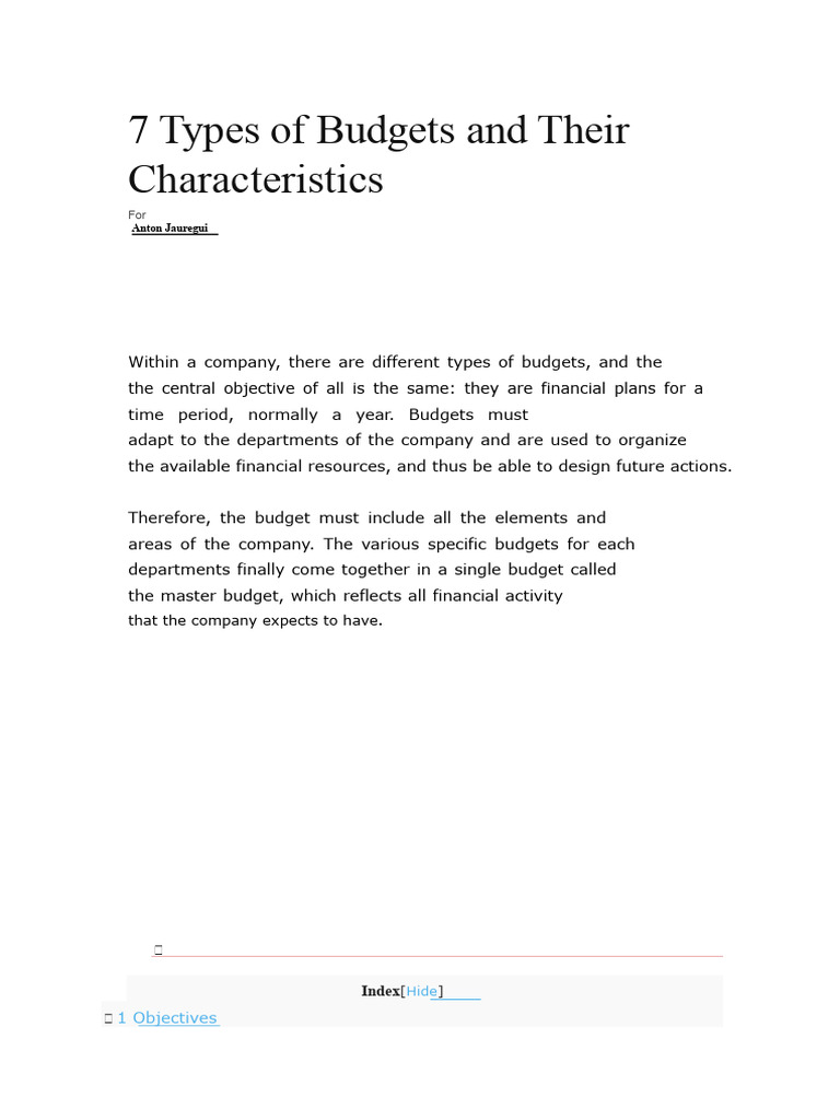 7 Types of Budgets and Their Characteristics | PDF | Budget | Expense