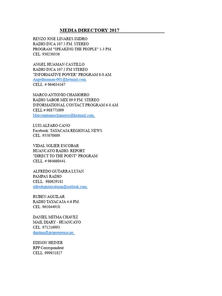 2017 Media Directory for Radio Contacts | PDF