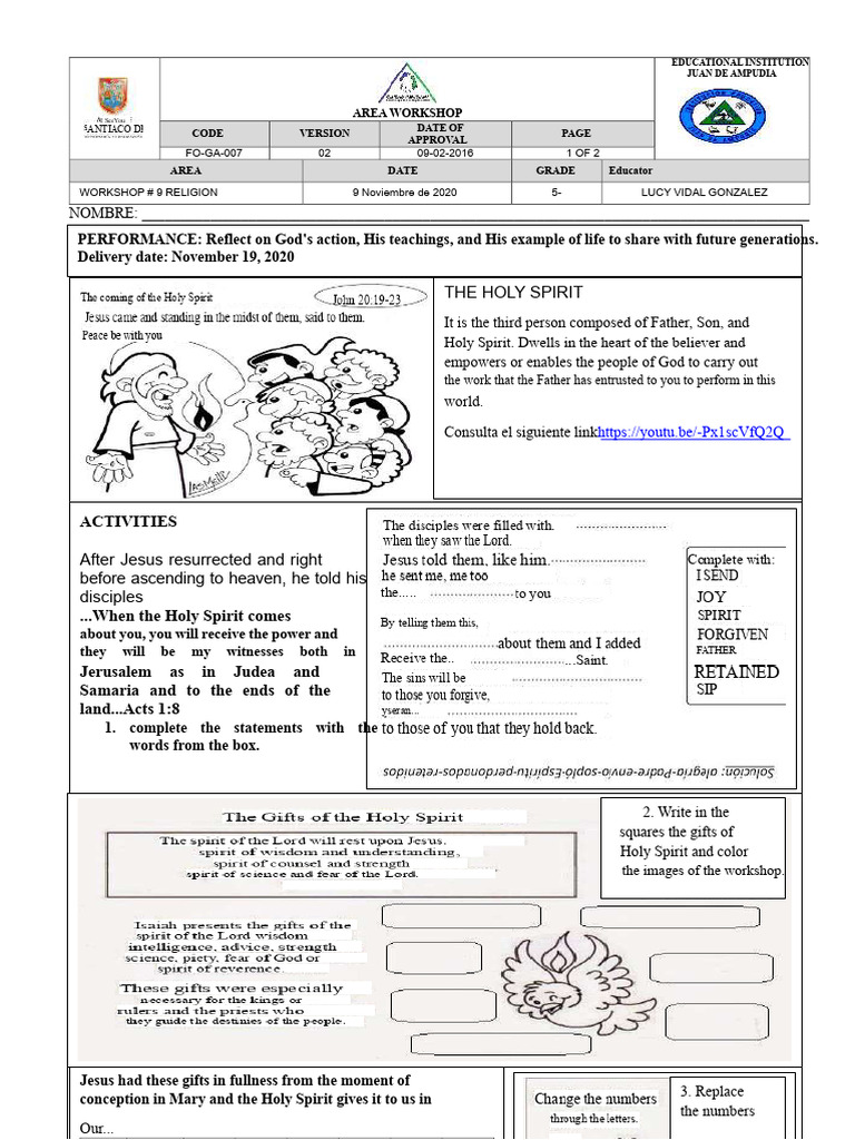 Holy Spirit Activities for Grade 5 | PDF | Holy Spirit | Jesus