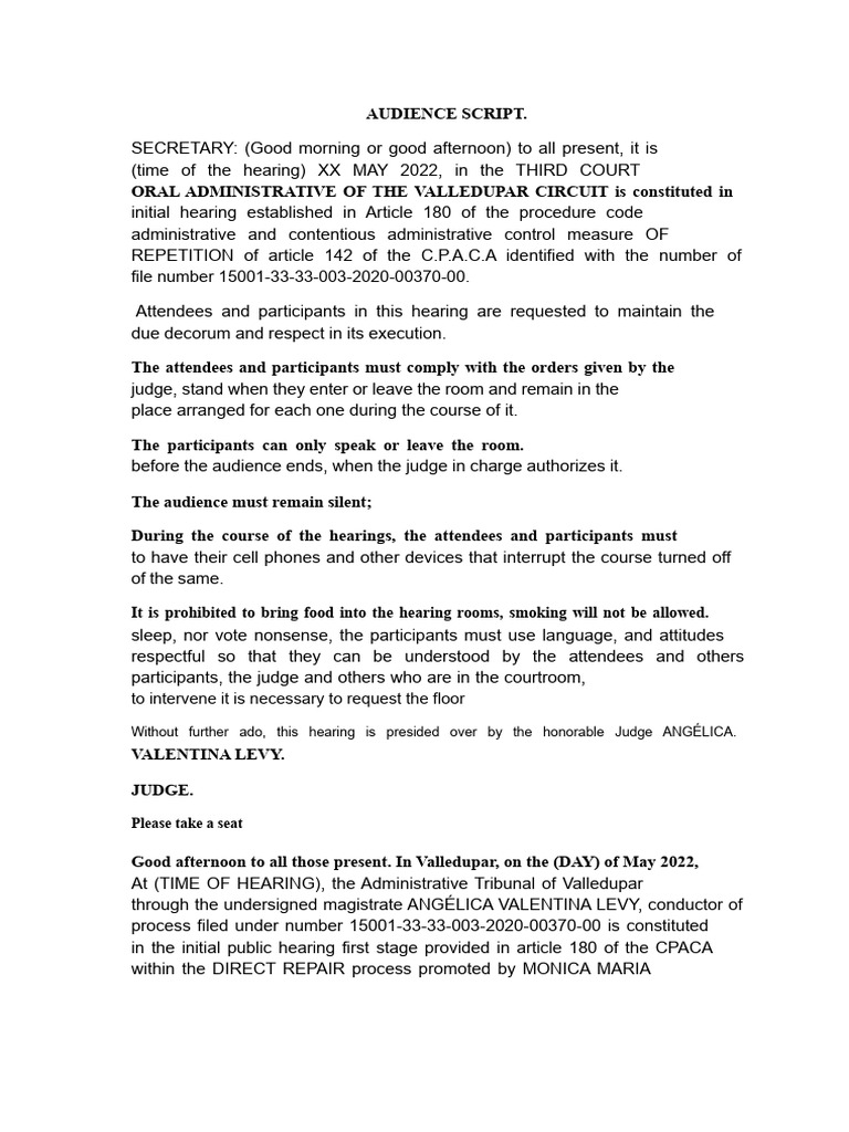 AUDIENCE SCRIPT (1) | PDF | Lawsuit | Separation Of Powers