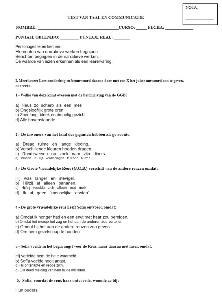 Proef De Grote Vriendelijke Reus | PDF