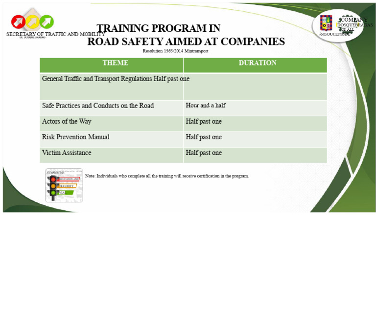 Road Safety Training Program | PDF
