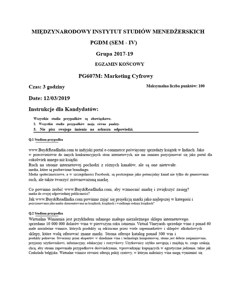 Marketing cyfrowy Sem 4 QP | PDF