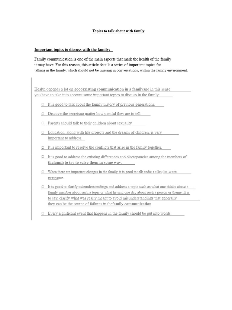 Essential Family Communication Topics | PDF