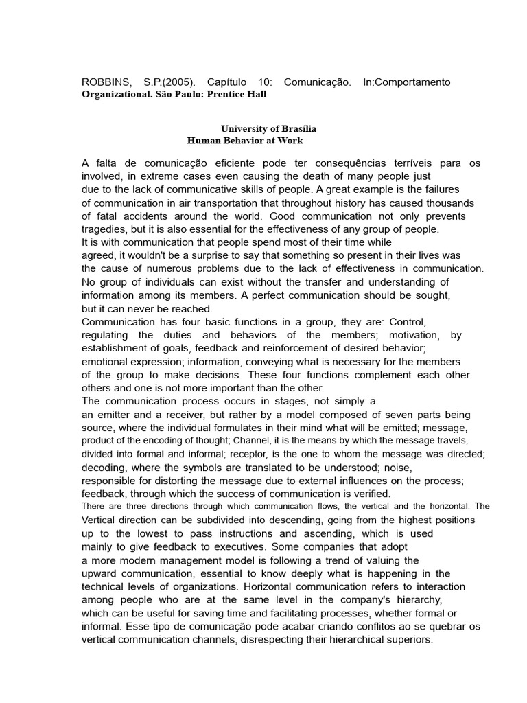 ROBBINS, S.P. (2005). Chapter 10 Communication. in Organizational ...