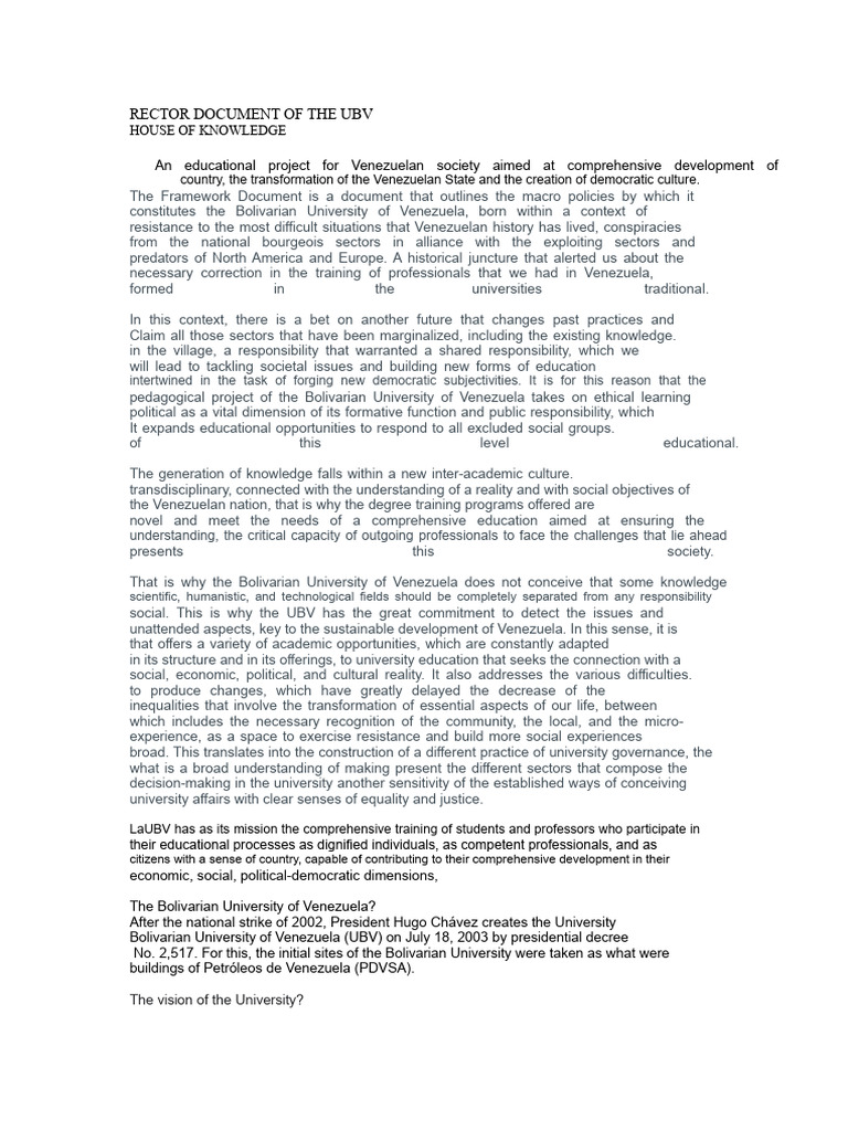 Guiding Document of La Ubv | PDF | Venezuela | University