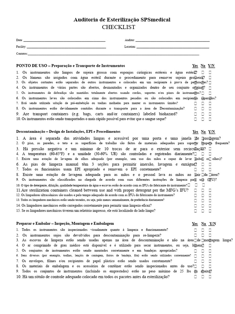 Lista de Verificação de Auditoria de Esterilização SPSmedical | PDF ...