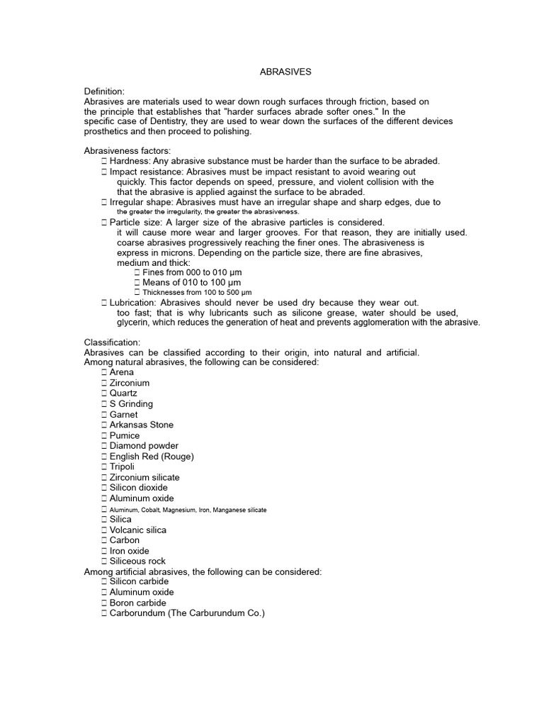 DENTAL ABRASIVES.docx | PDF | Abrasive | Wear