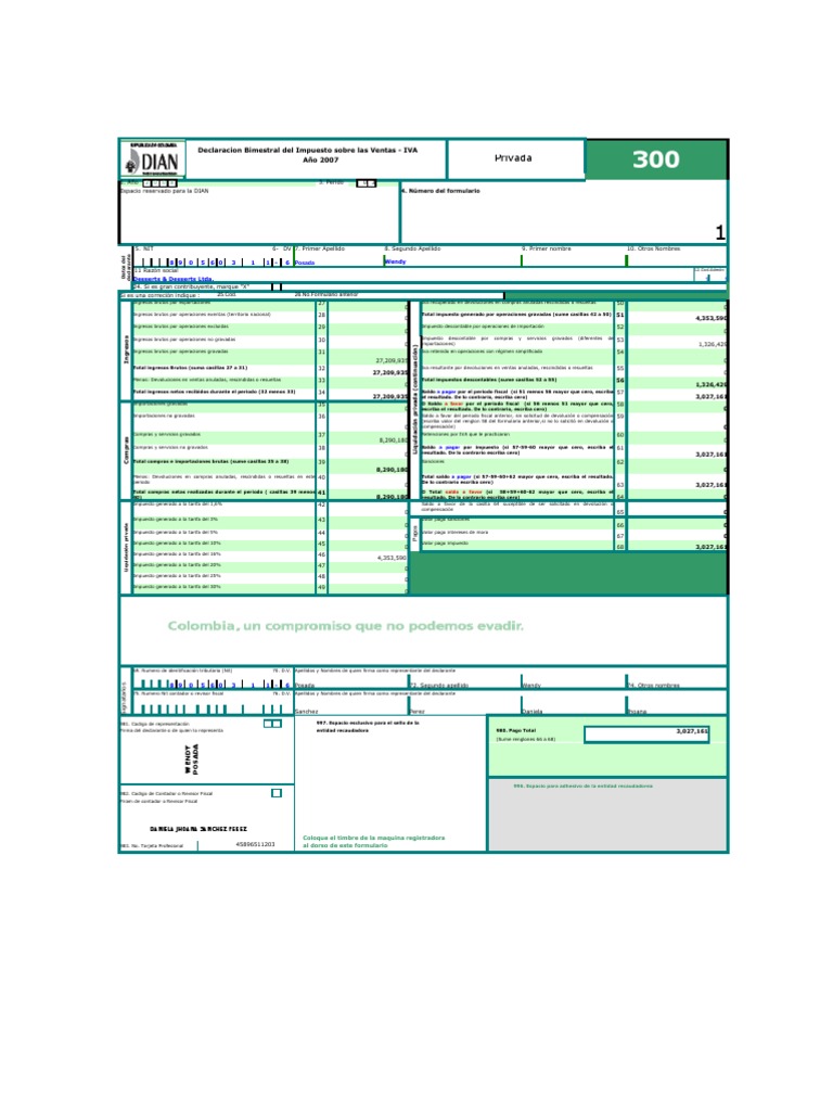 Declaración Bimestral IVA 300 2007 | PDF | Impuestos | Finanzas del ...