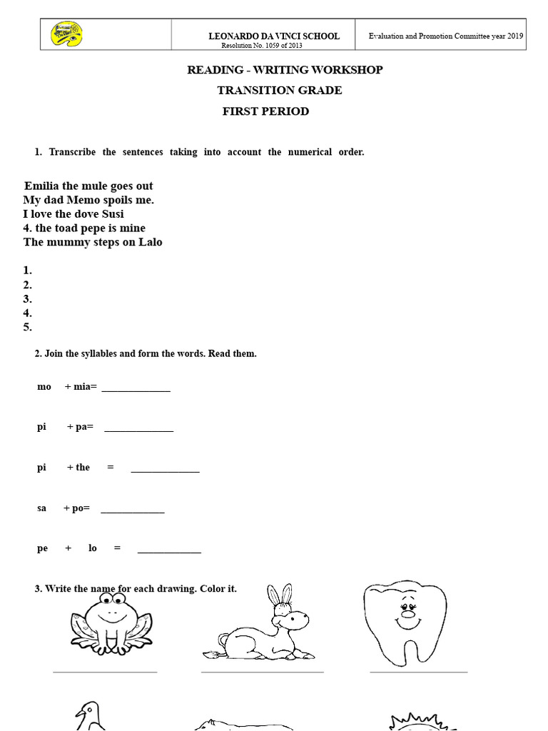 Reading-Writing Workshop First Transition Period | PDF