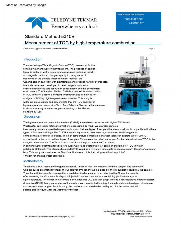 TOC Analysis Using Method 5310B | PDF | Total Organic Carbon | Physical ...
