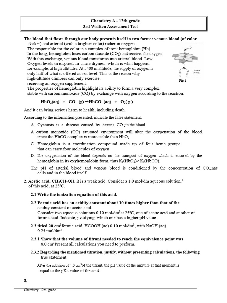 Assessment Test_ Chemistry 12th | PDF | Coordination Complex | Acid
