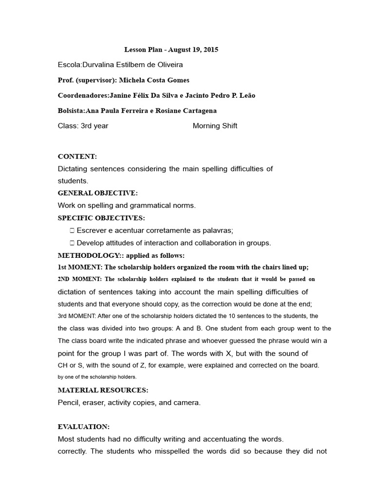 Lesson Plan 6 - Dictation of Sentences | PDF