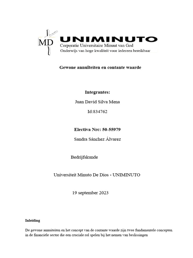 Gewone Annuïteit Huidige Waarde of | PDF