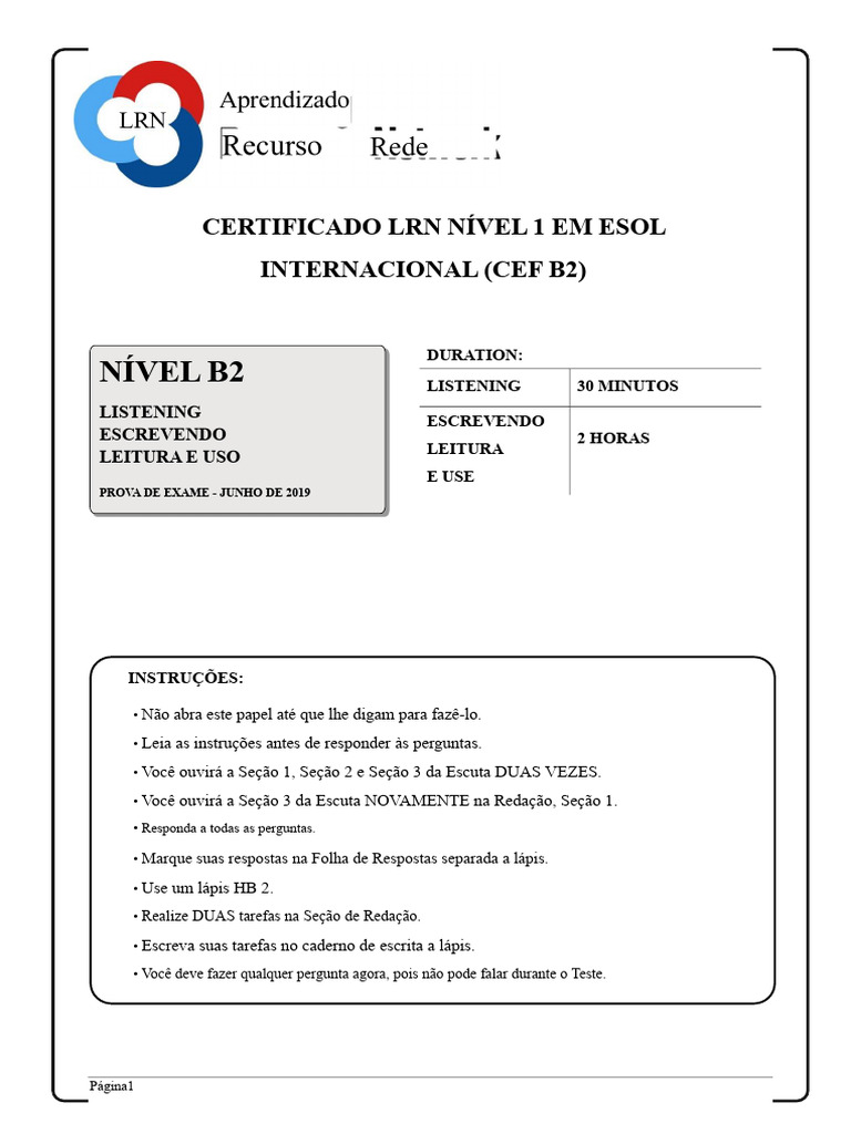 LRN Junho 2019 Prova de Nível B2 | PDF | Dorothy Gale | Prêmio Nobel