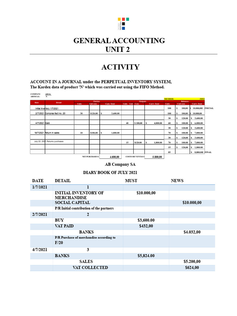 Activity Unit 2_Accounting of the Kardex (3) (1) | PDF | Inventory ...