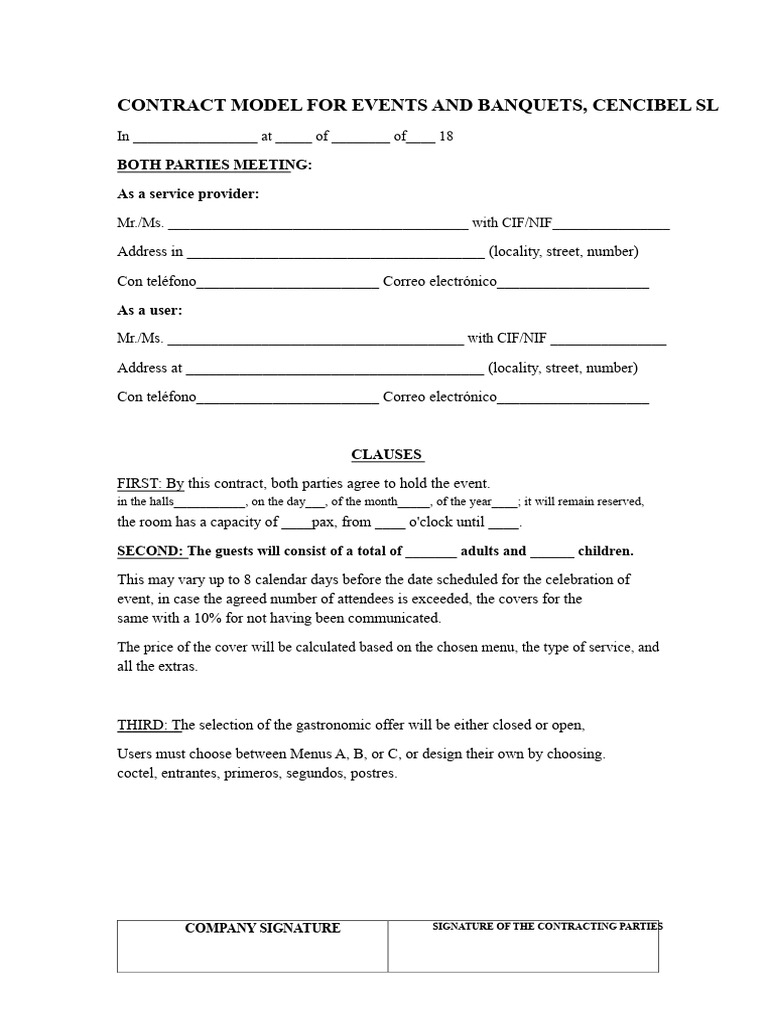 Event and Banquet Contract Template - 230314 - 220304 | PDF | Menu | Foods