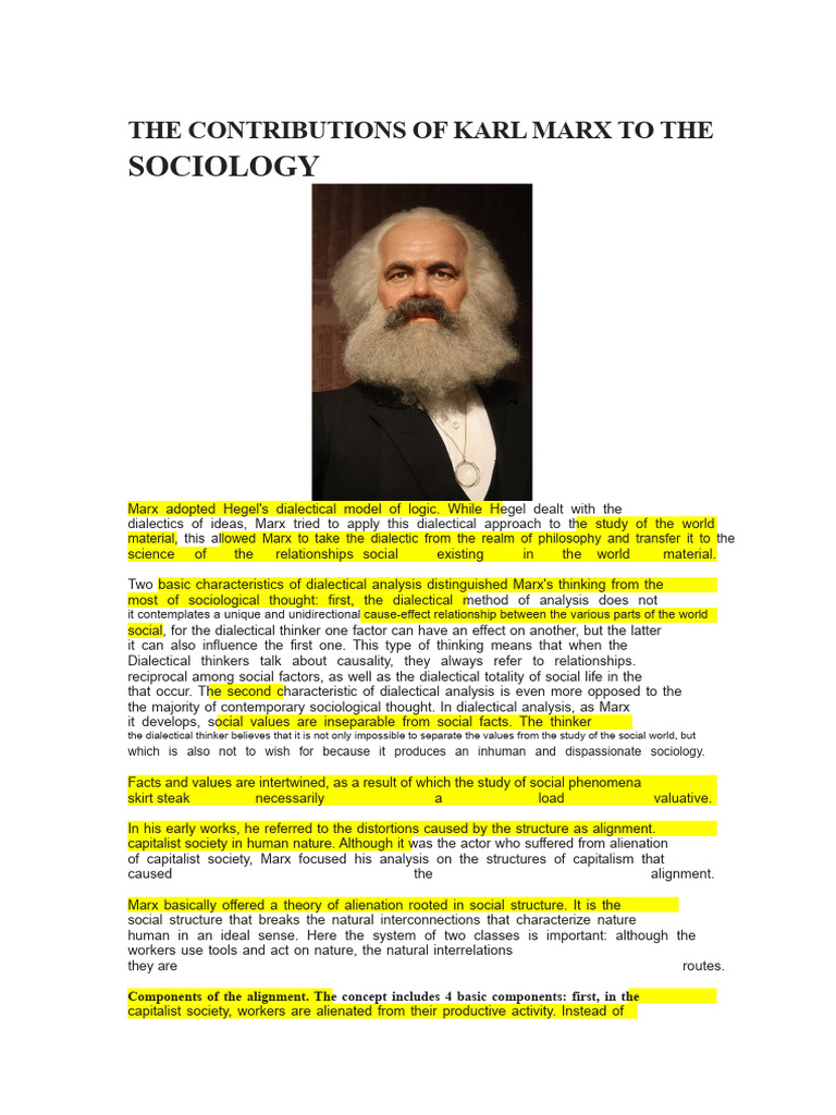 The Contributions of Karl Marx to Sociology | PDF | Dialectic | Karl Marx