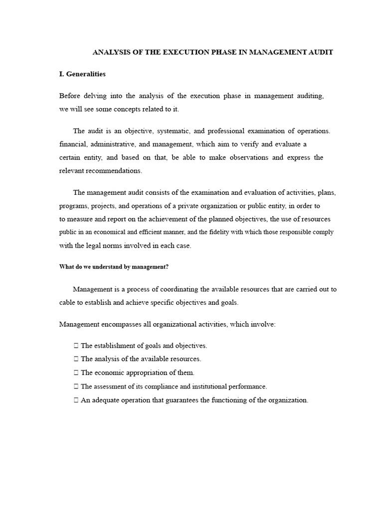 ANALYSIS OF THE EXECUTION PHASE IN MANAGEMENT AUDIT | PDF | Audit ...