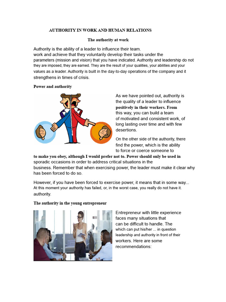 AUTHORITY IN WORK AND HUMAN RELATIONS | PDF | Employee Retention ...