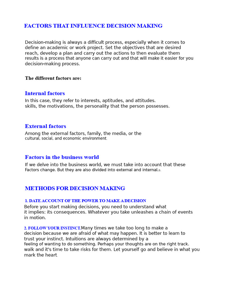 FACTORS | PDF | Decision Making | Cognitive Science