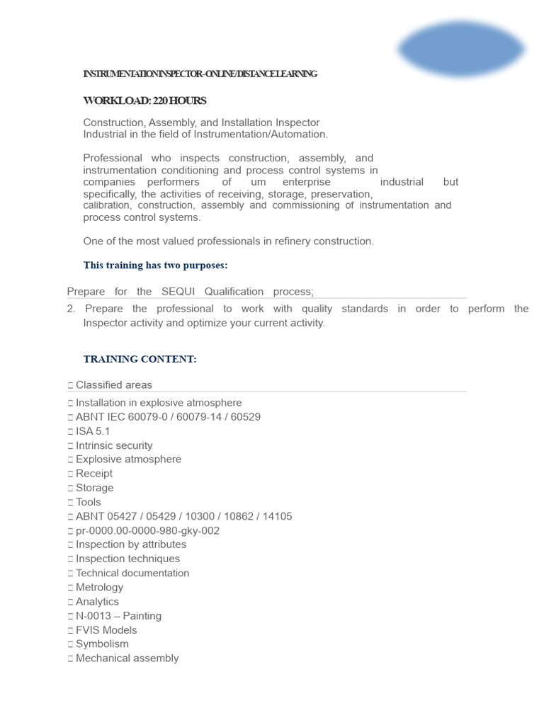 Online Instrumentation Inspector Training | PDF | Instrumentation ...