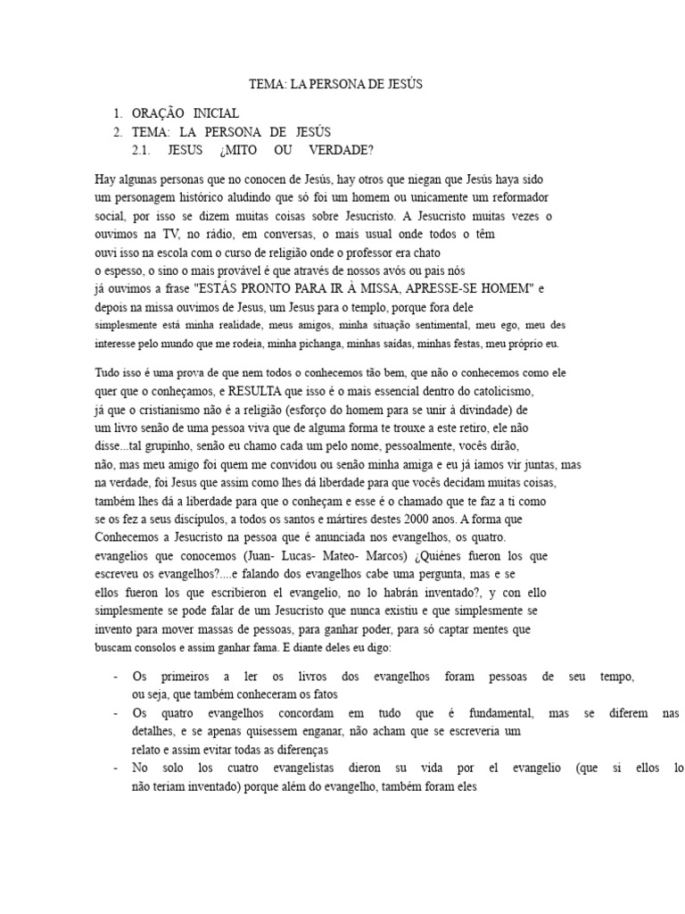 Tema A Pessoa de Jesus | PDF | Jesus | São Pedro