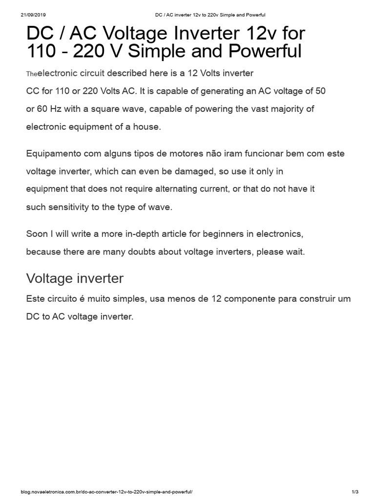 12V DC to 220V AC Simple and Powerful Inverter | PDF | Power Inverter ...