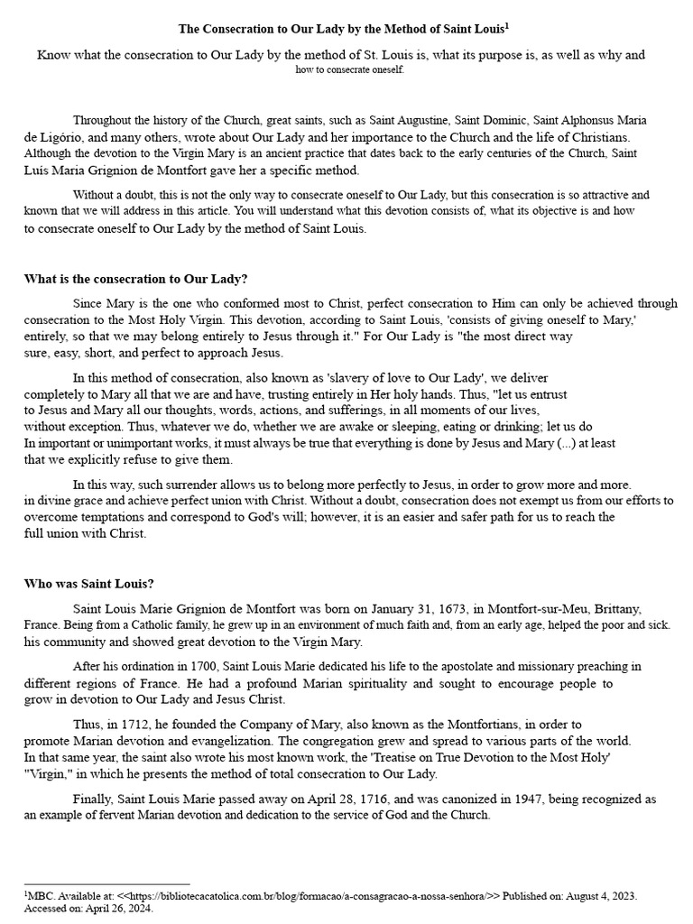 The Consecration To Our Lady by The Method of Saint Louis | PDF | Mary ...