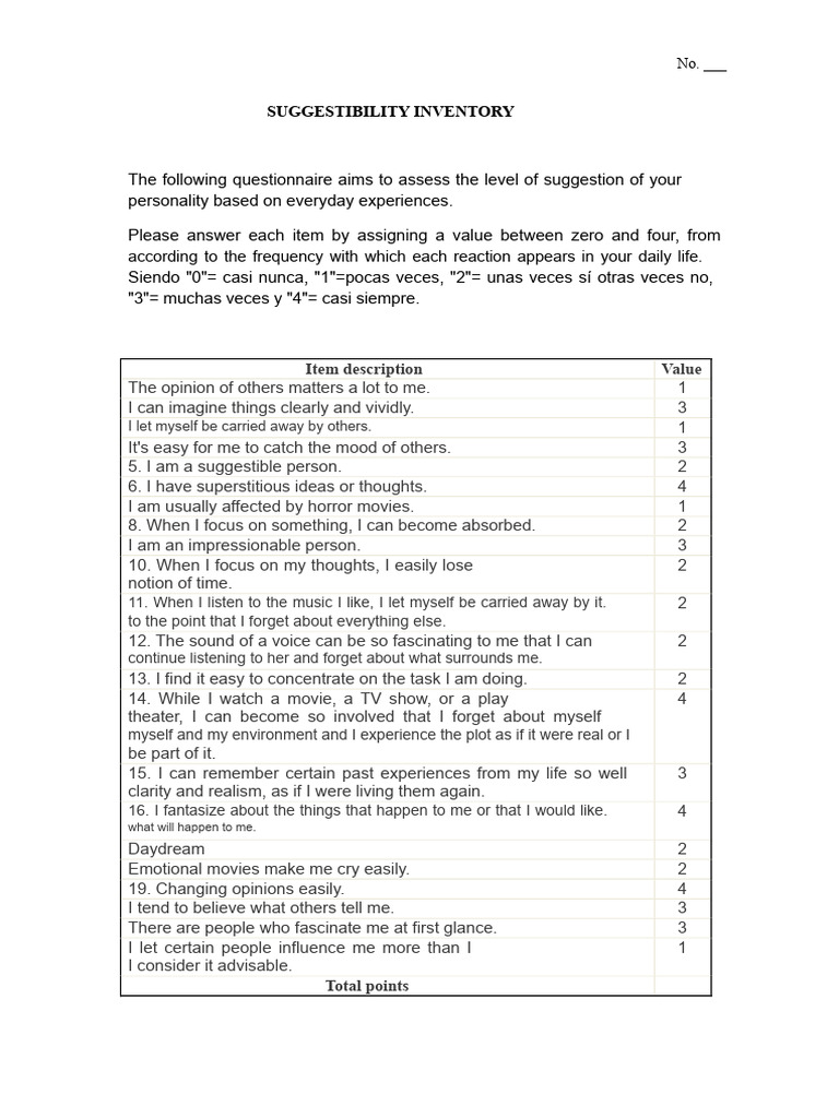 Inventory of Suggestibility | PDF | Cognitive Psychology | Cognitive ...