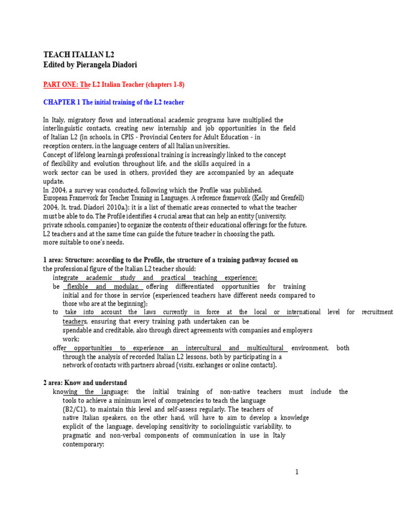 Teaching Italian as a second language - In Summary | PDF | Second ...