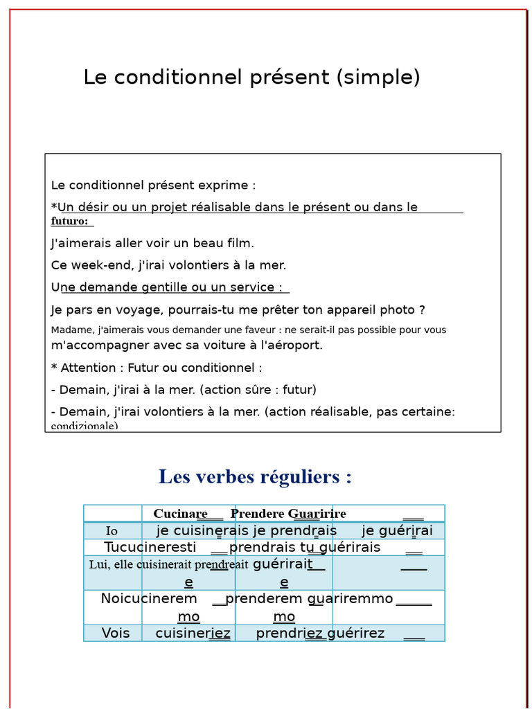 Guide du conditionnel présent en français | PDF | Verbe | Mécanique du ...