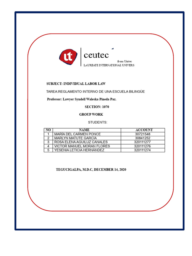 Final Project Task Internal Work Regulations Bilingual School (1) | PDF | Employment | Salary