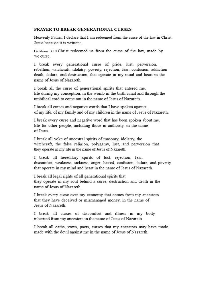 PRAYER TO BREAK GENERATIONAL CURSES | PDF | Jesus | Religious Belief ...