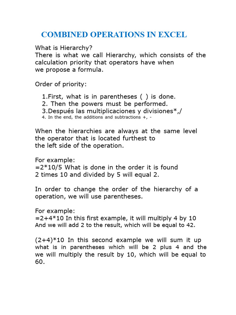 Excel Hierarchy of Operations Guide | PDF | Elementary Mathematics ...