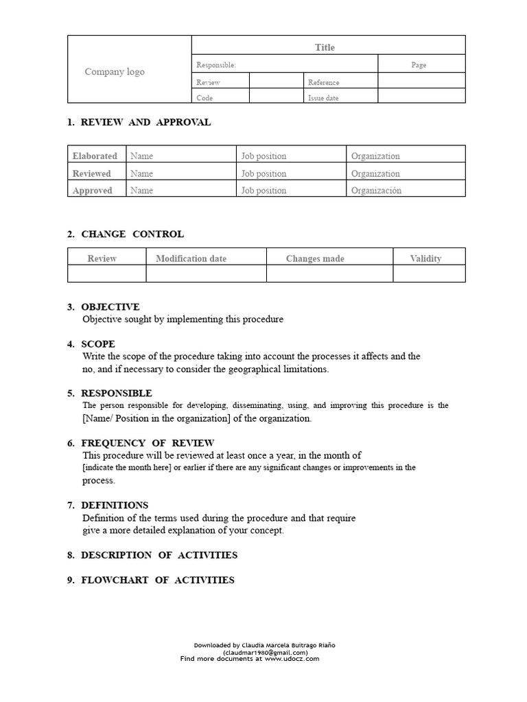 Procedure Format Example Based On Iso 9001 2015 | PDF