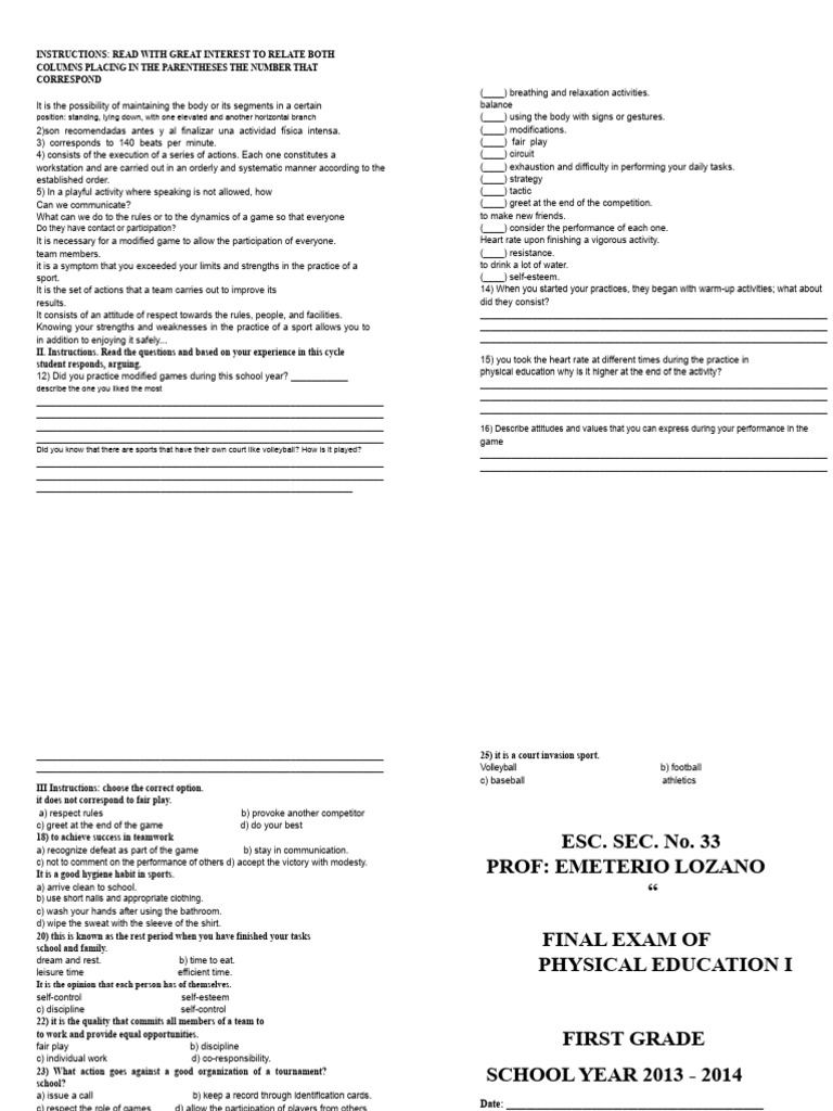 final physical education exam 1 | PDF | Sports