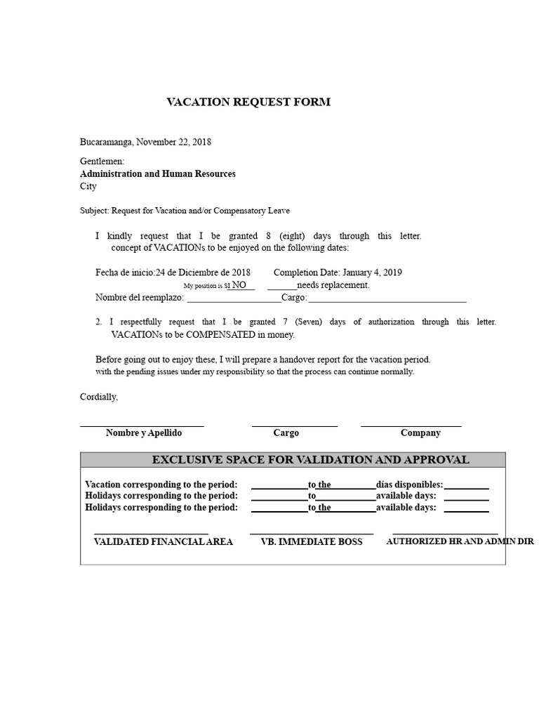 Vacation Request Form | PDF