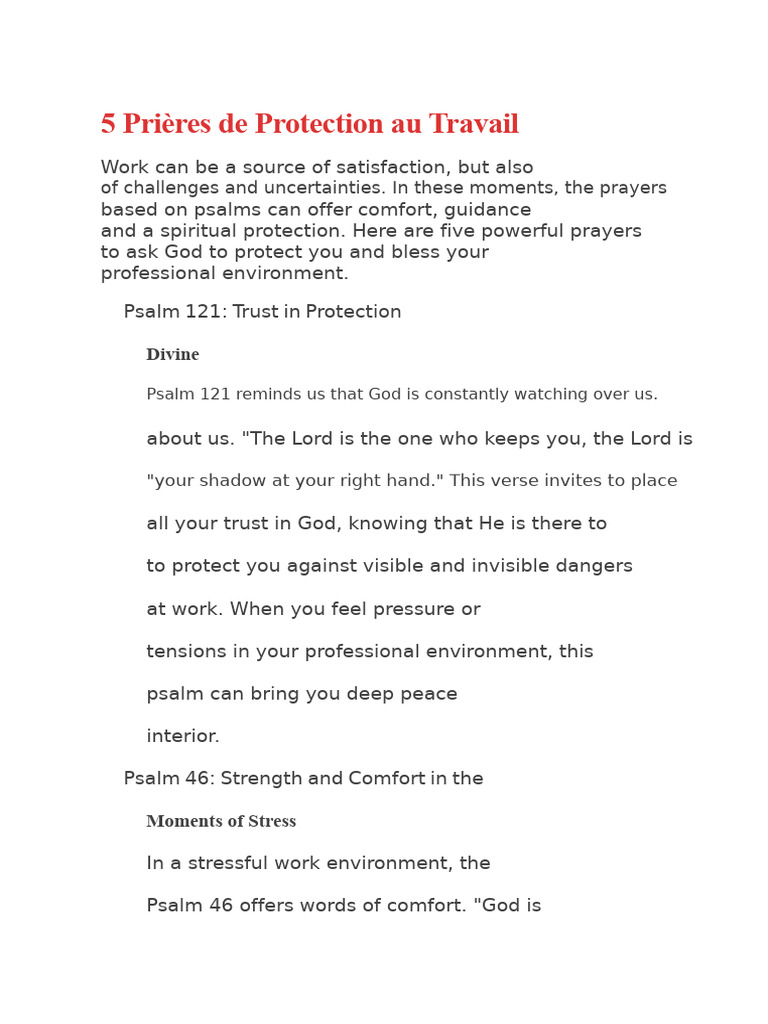 5 Psalms for Workplace Protection | PDF | Prayer | Psalms