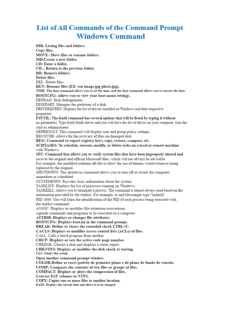 Comprehensive Command Prompt Commands List | PDF | Computer File ...