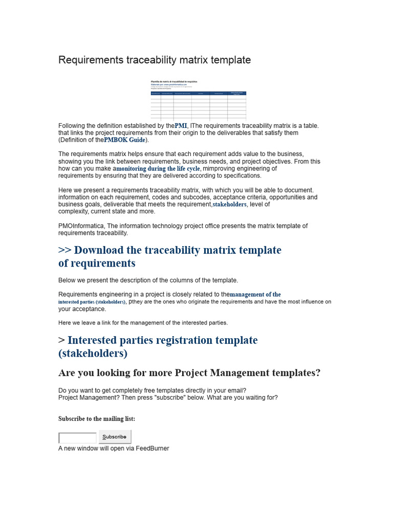 Requirements Traceability Matrix Template | PDF | Project Management ...