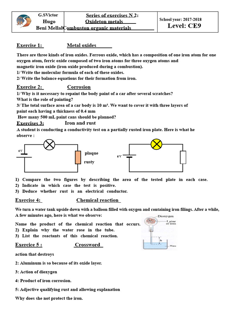 oxidation and combustion exercises prof. Elmouhajir (www.pc1.ma) | PDF ...