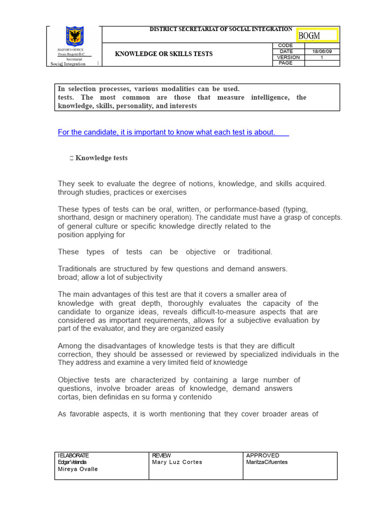 Definition Knowledge Tests | PDF | Knowledge | Questionnaire