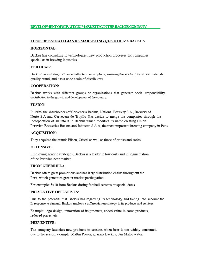 Backus Company Marketing Strategies | PDF | Economies | Business Economics