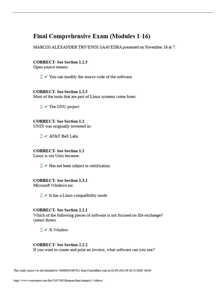Final Comprehensive Exam 1 16 | PDF | Linux | Unix