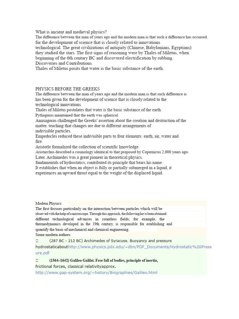 Ancient and Medieval Physics Overview | PDF | Physics | Force
